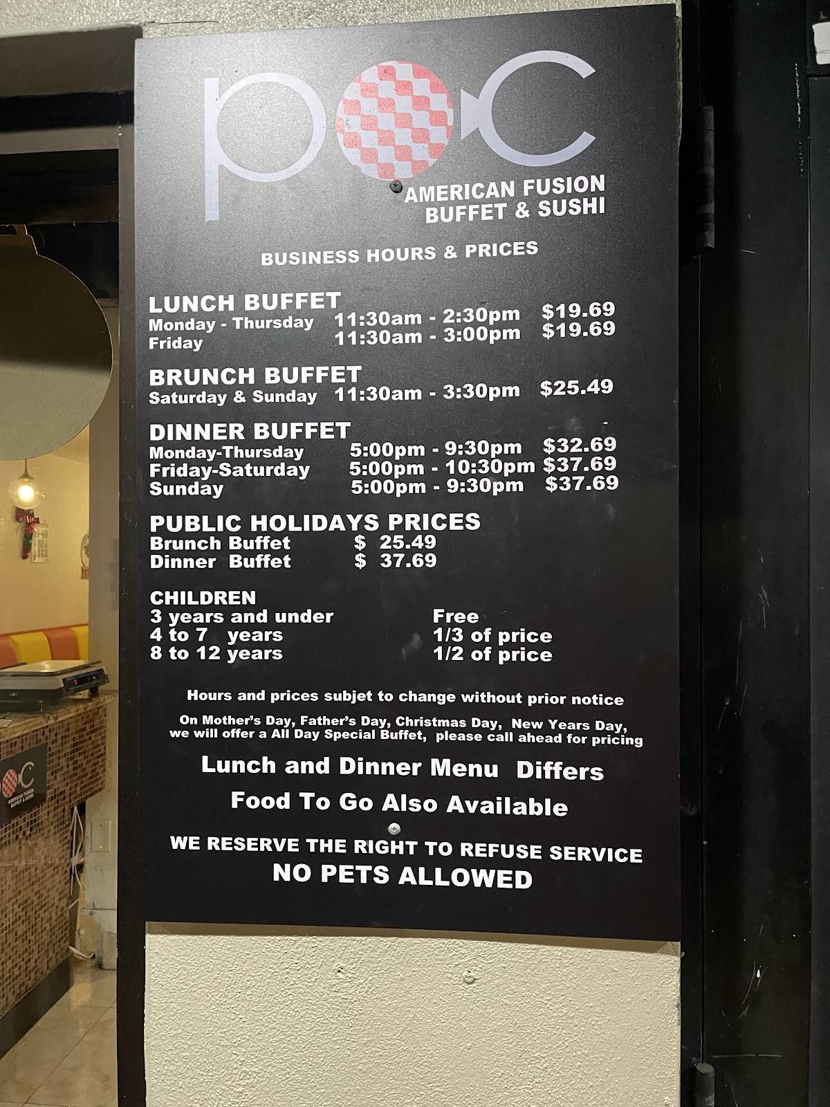 Menu at POC American Fusion Buffet & Sushi restaurant, Coral Gables ...