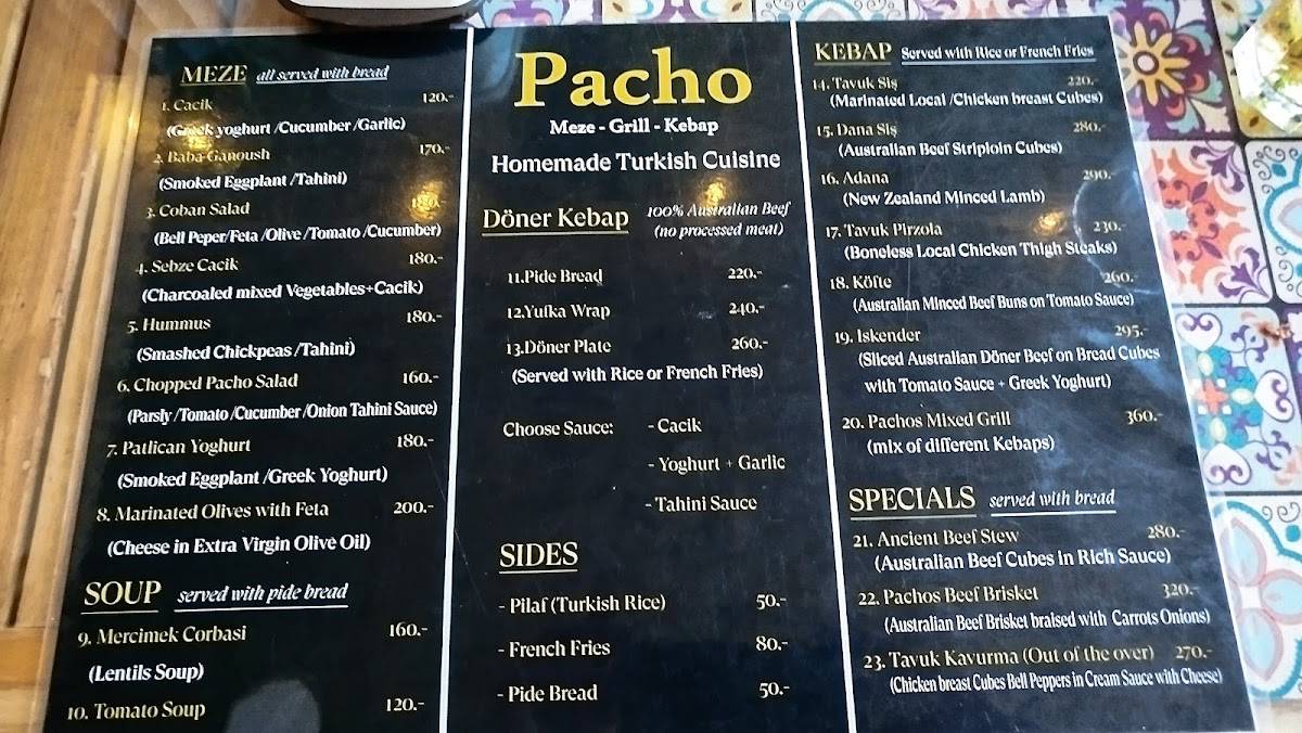 Menu at Pacho - Meze - Grill - Kebap - Turkish - Mediterranean ...