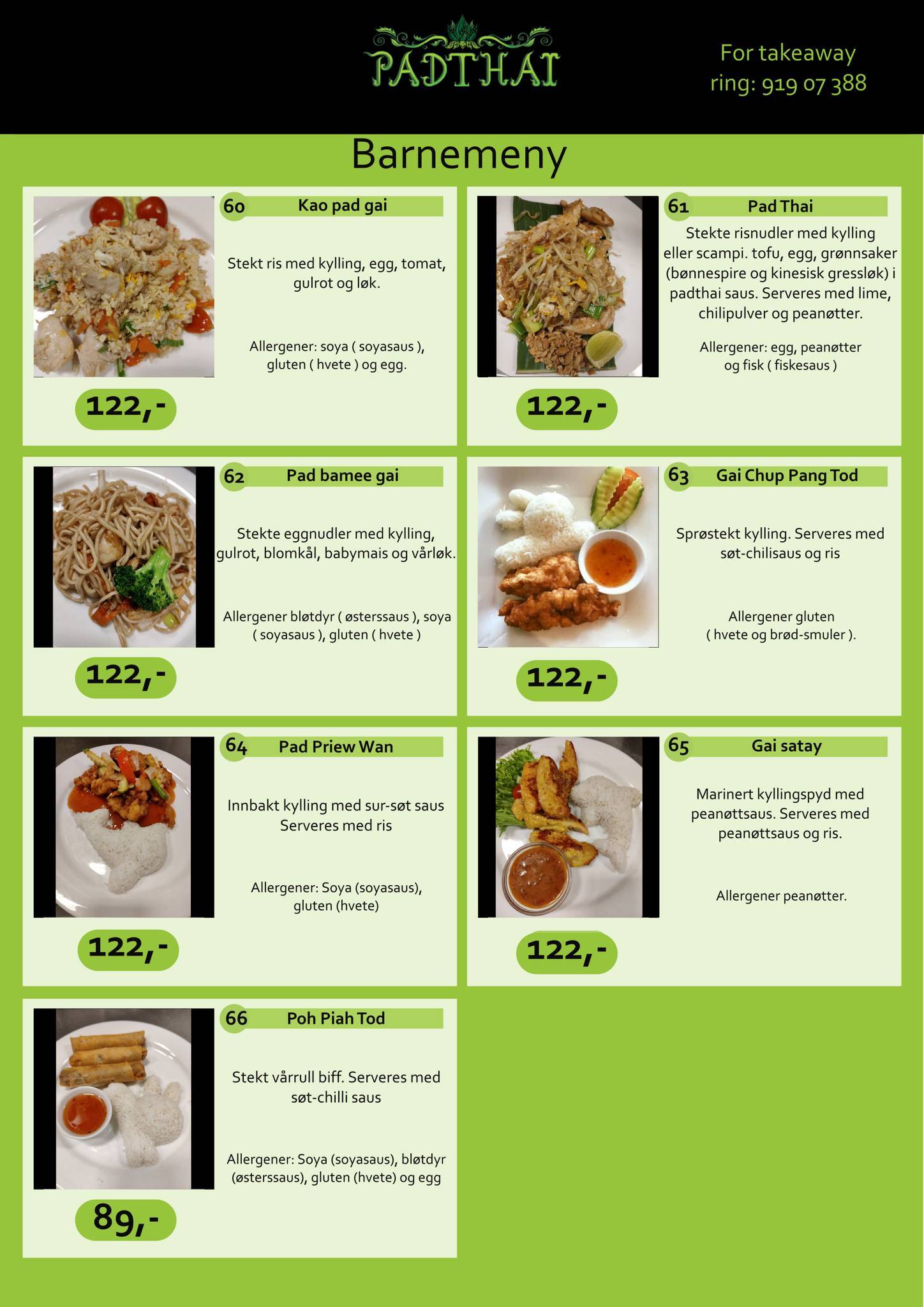Menu at PadThai restaurant, Buvika