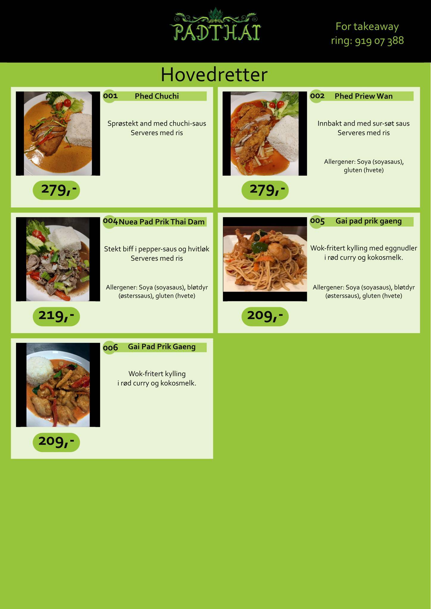 Menu at PadThai restaurant, Buvika