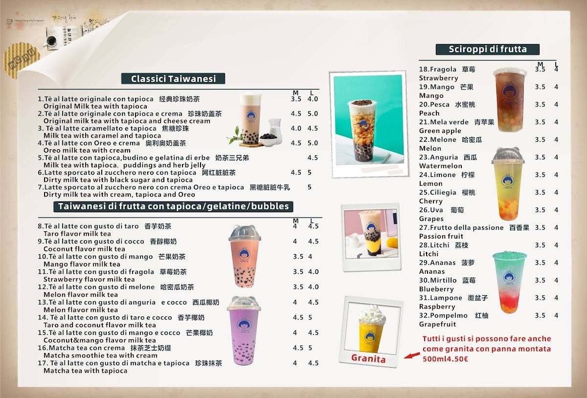 Menu da Miss Bubble Tea caffè bar, Padova
