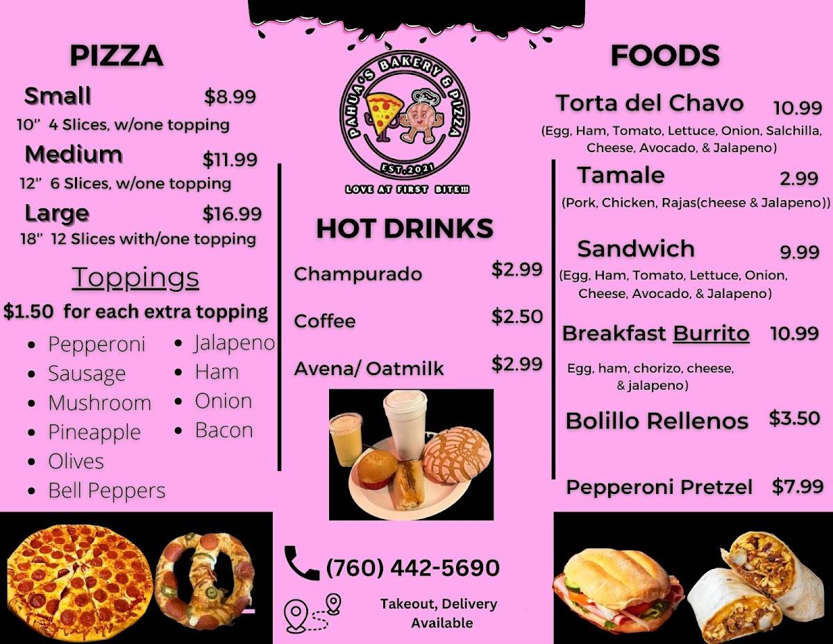 Menu at Pahua's Bakery & Pizza, Valley Center