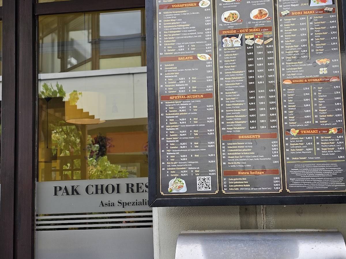 Speisekarte von Pak Choi restaurant, Deutschland