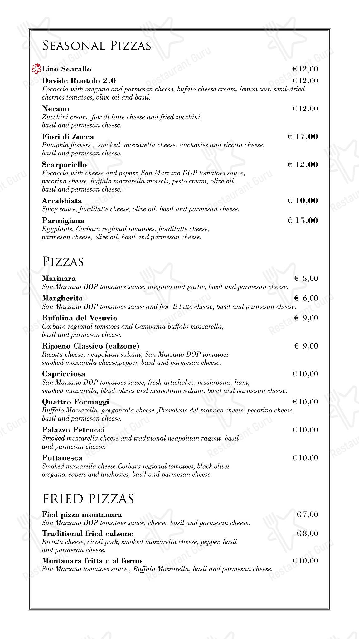 Menu da Palazzo Petrucci Pizzeria, Napoli, P.za S. Domenico Maggiore