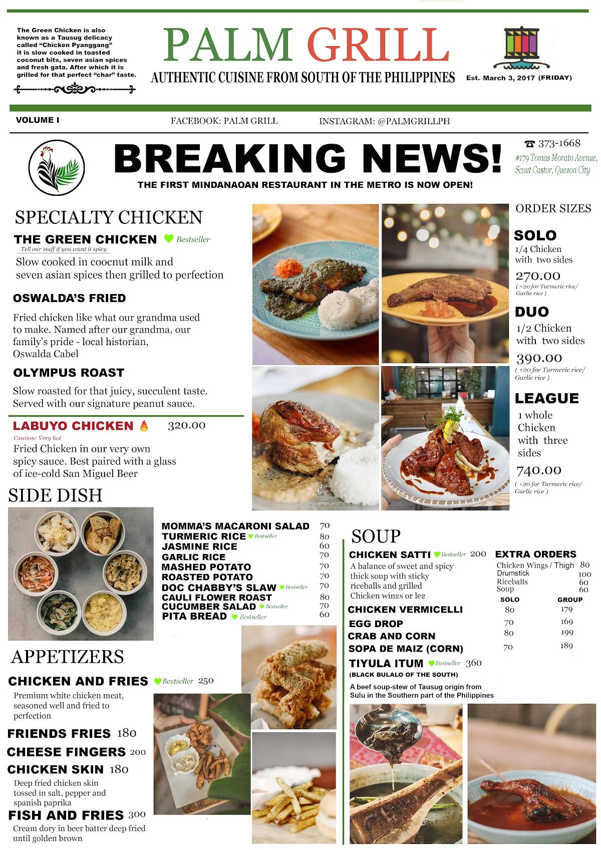 Menu at Palm Grill: Authentic Cuisine from South of Mindanao restaurant ...