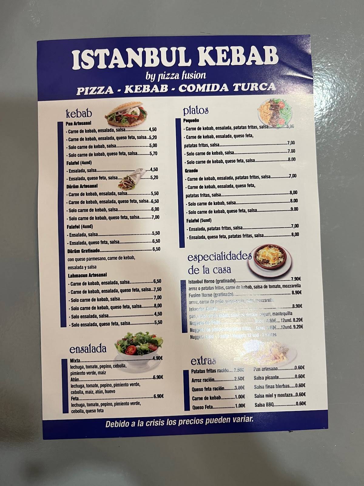 Carta del restaurante Istanbul Kebab by Pizza Fusion, Palma del Mallorca
