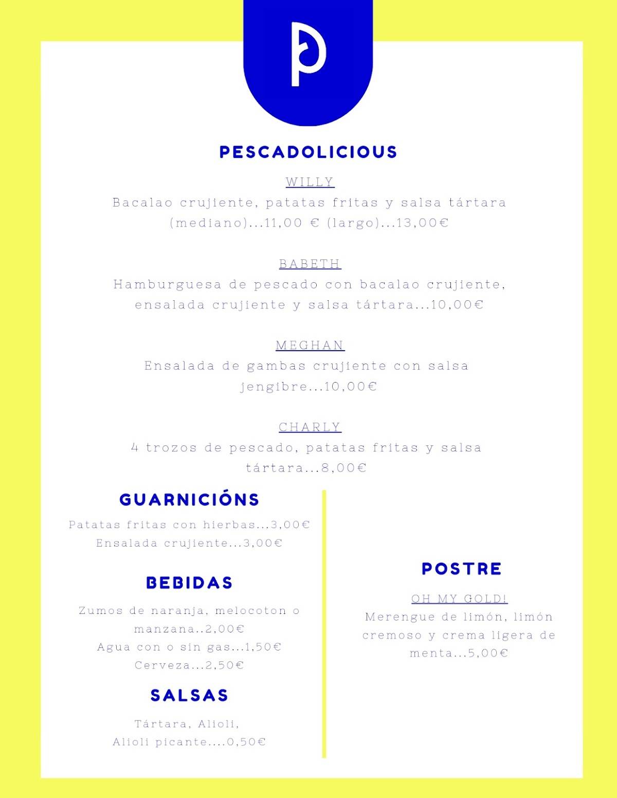 Carta del restaurante PESCA D'OLI, Palma del Mallorca