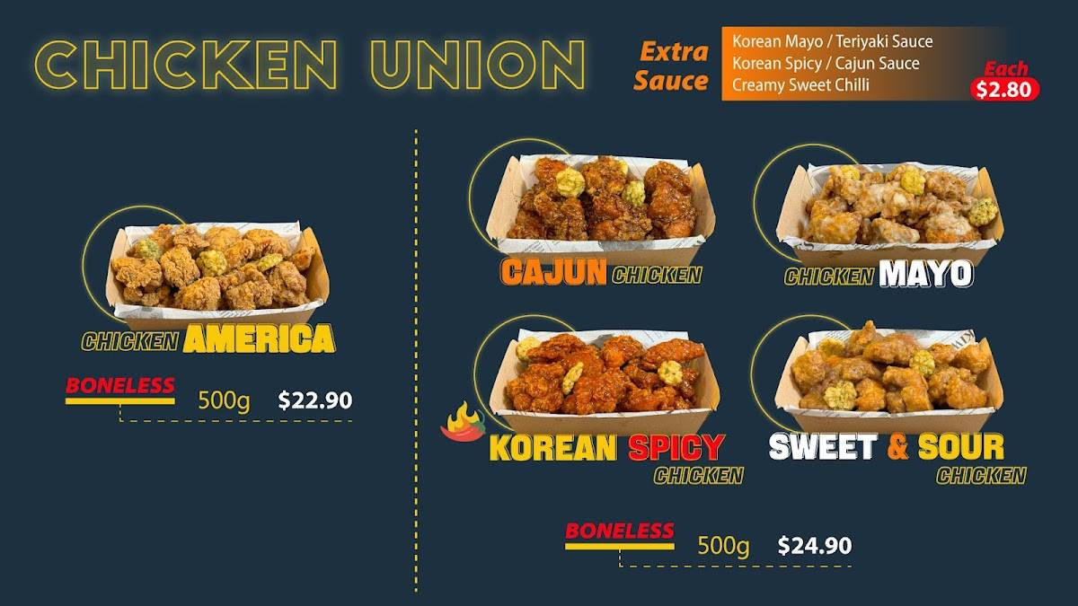 Menu at Chicken Union restaurant, Palmerston North