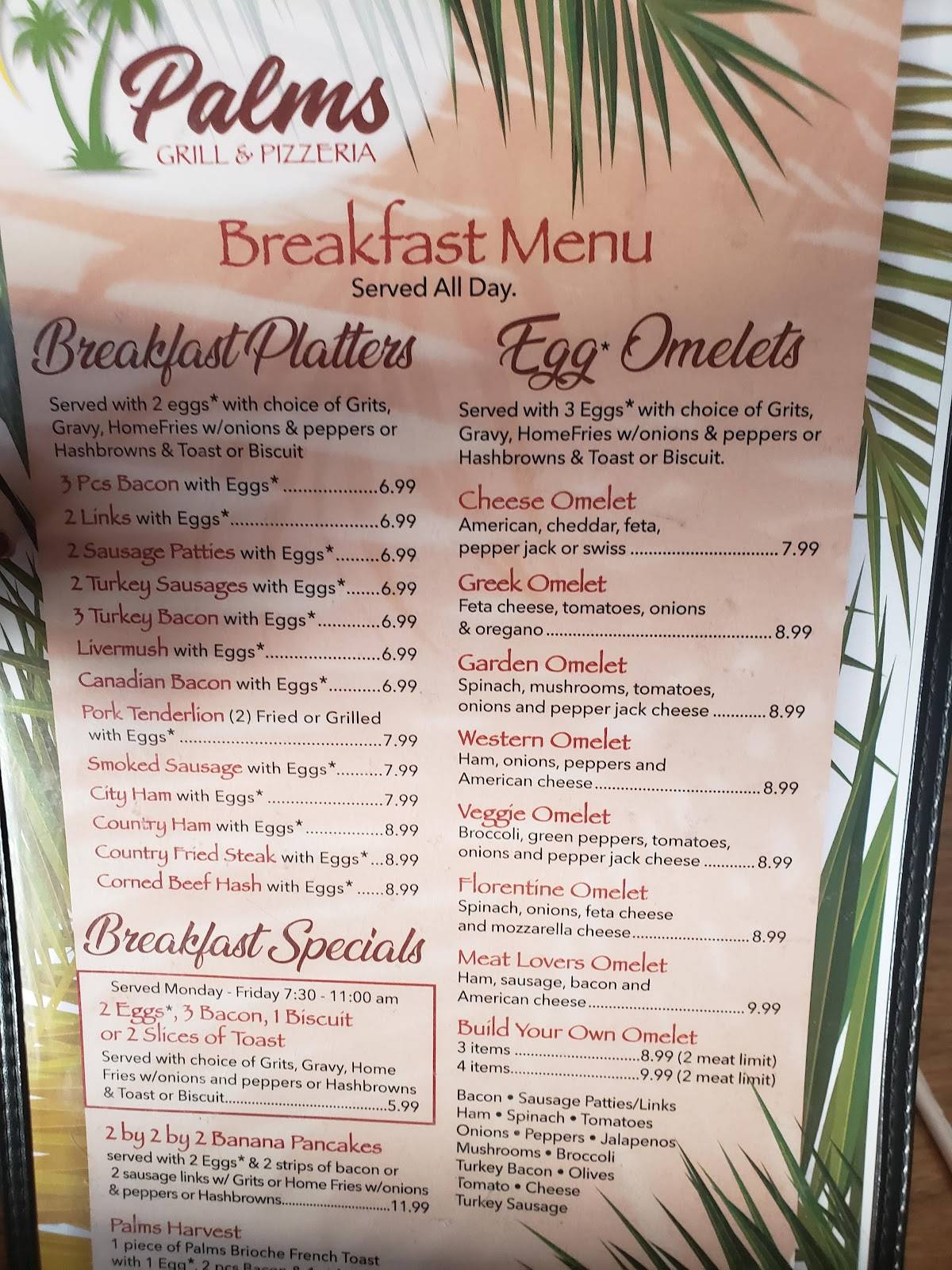 Menu at Palms Grill & Pizzeria, Salisbury