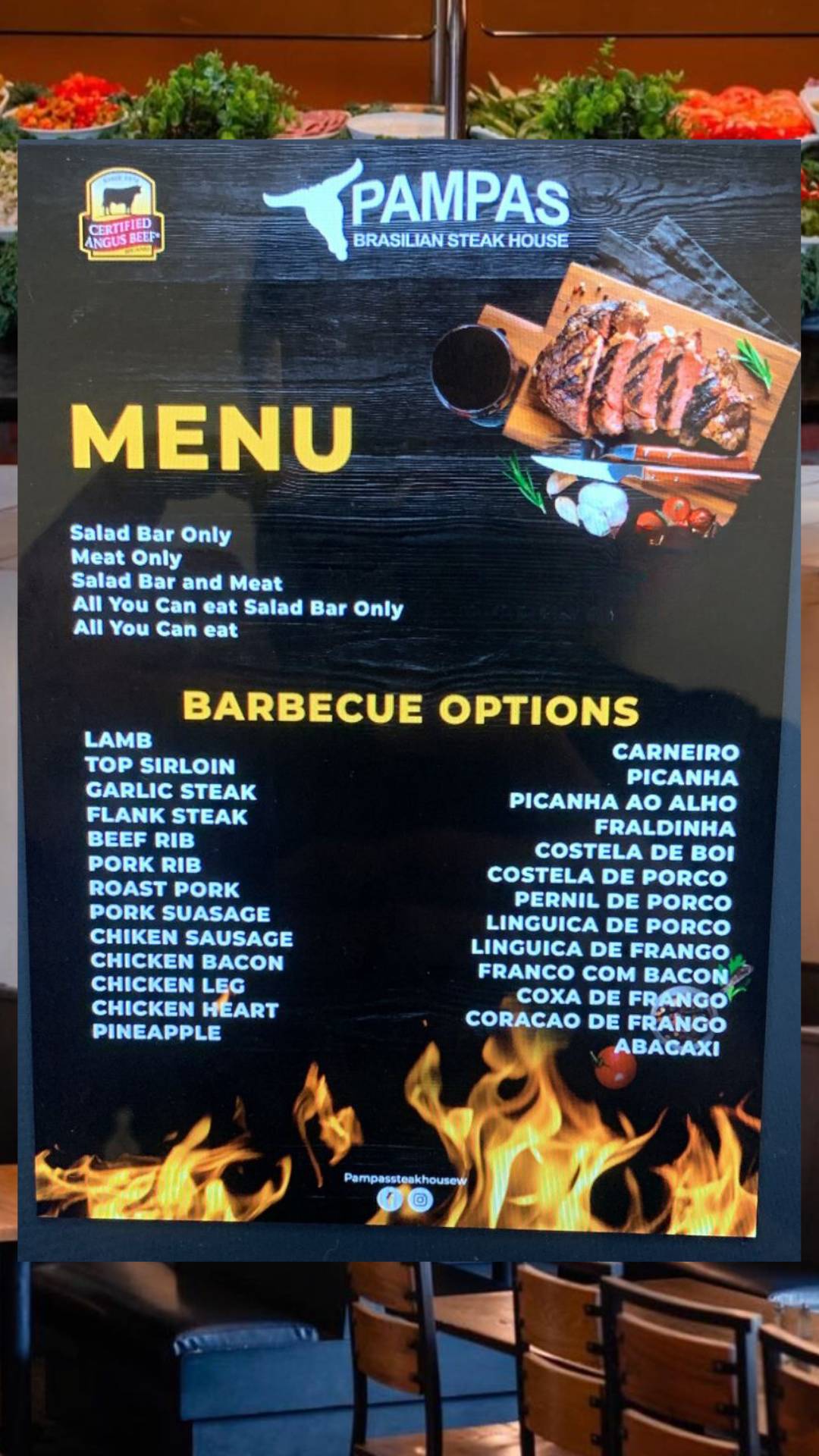 Menu at Pampas Churrascaria BBQ, Worcester
