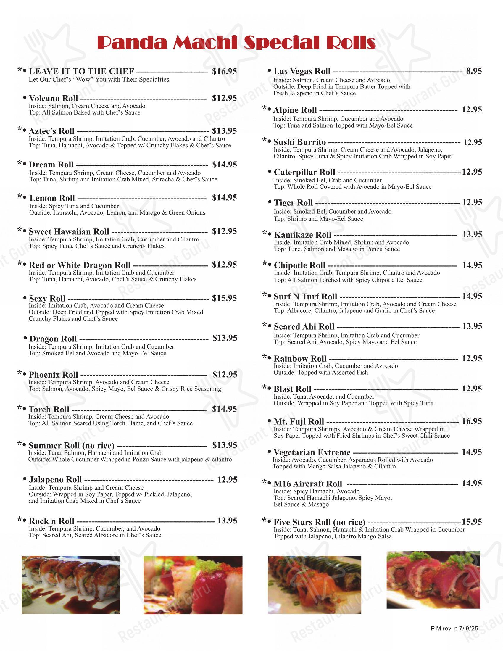 Menu at Panda Machi restaurant, Alpine, Alpine Blvd