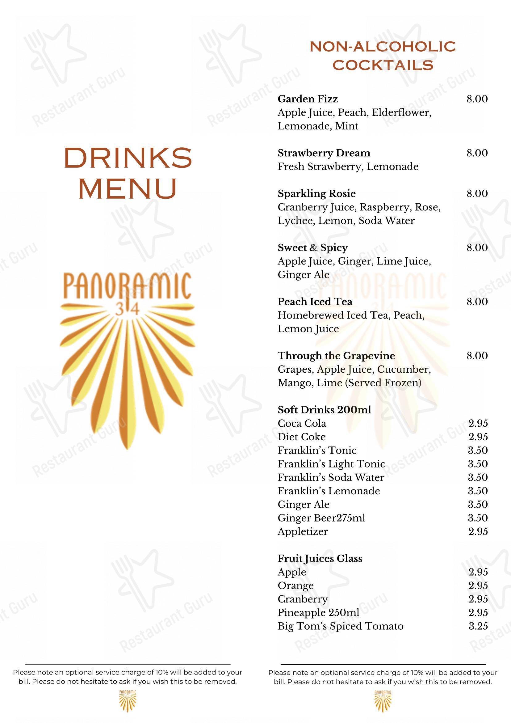Menu at Panoramic 34 restaurant, Liverpool