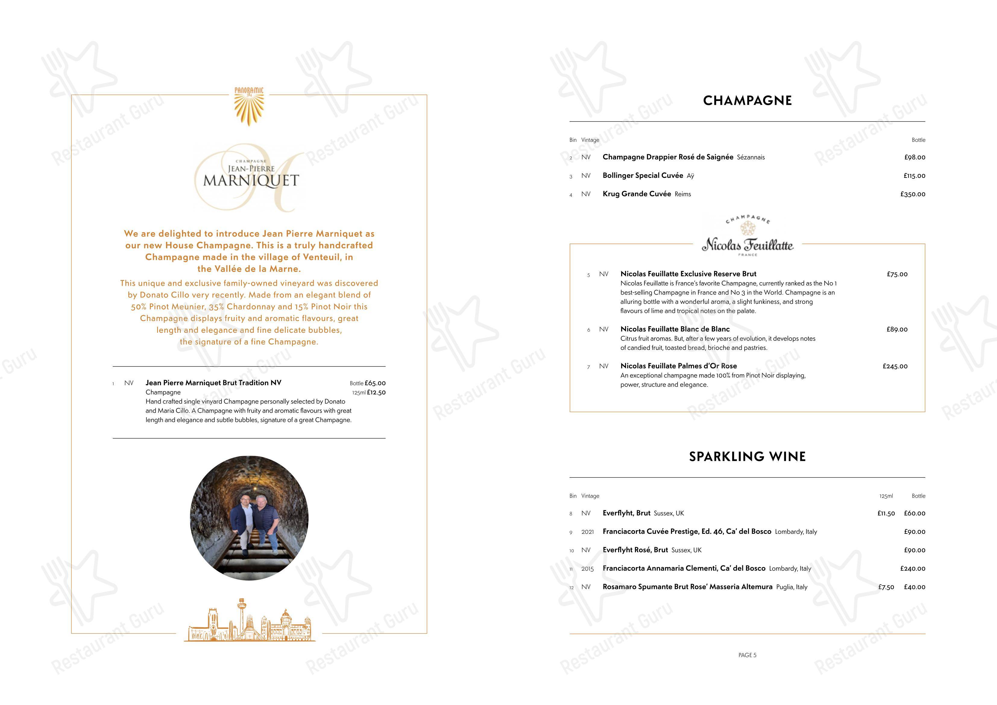 Menu at Panoramic 34 restaurant, Liverpool