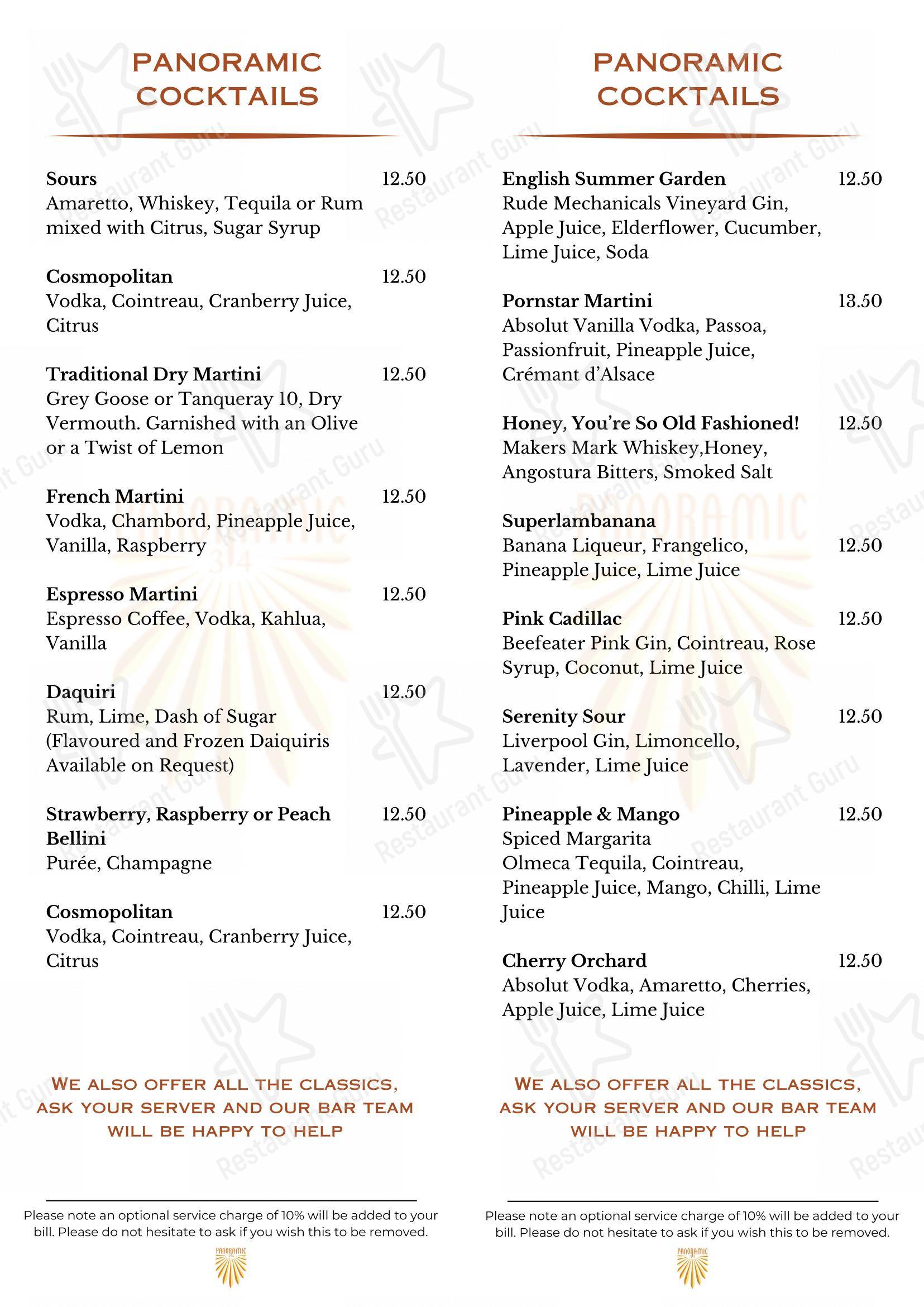 Menu at Panoramic 34 restaurant, Liverpool
