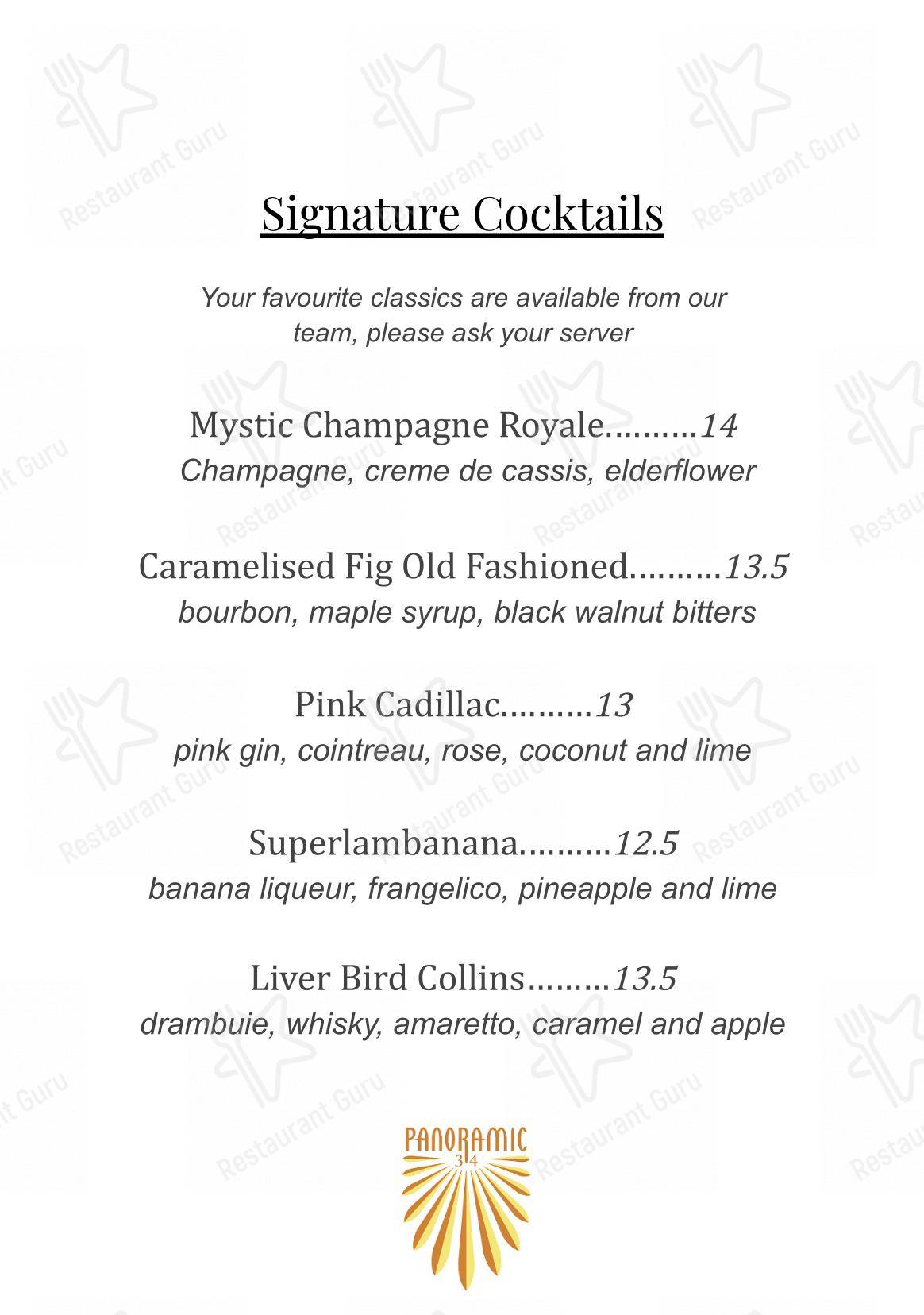 Menu at Panoramic 34 restaurant, Liverpool