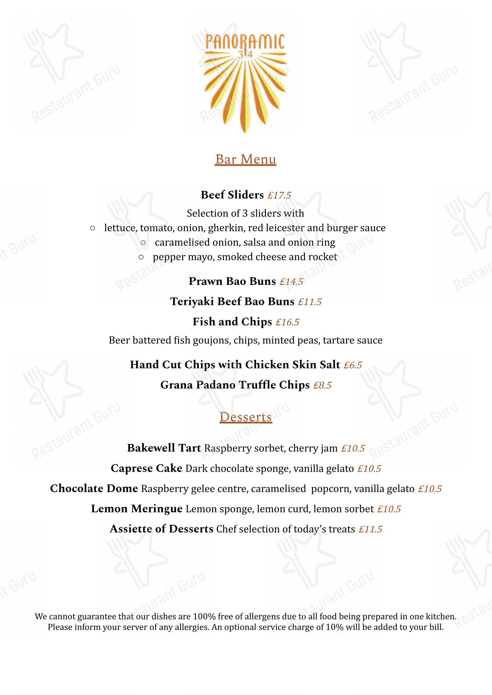 Menu at Panoramic 34 restaurant, Liverpool