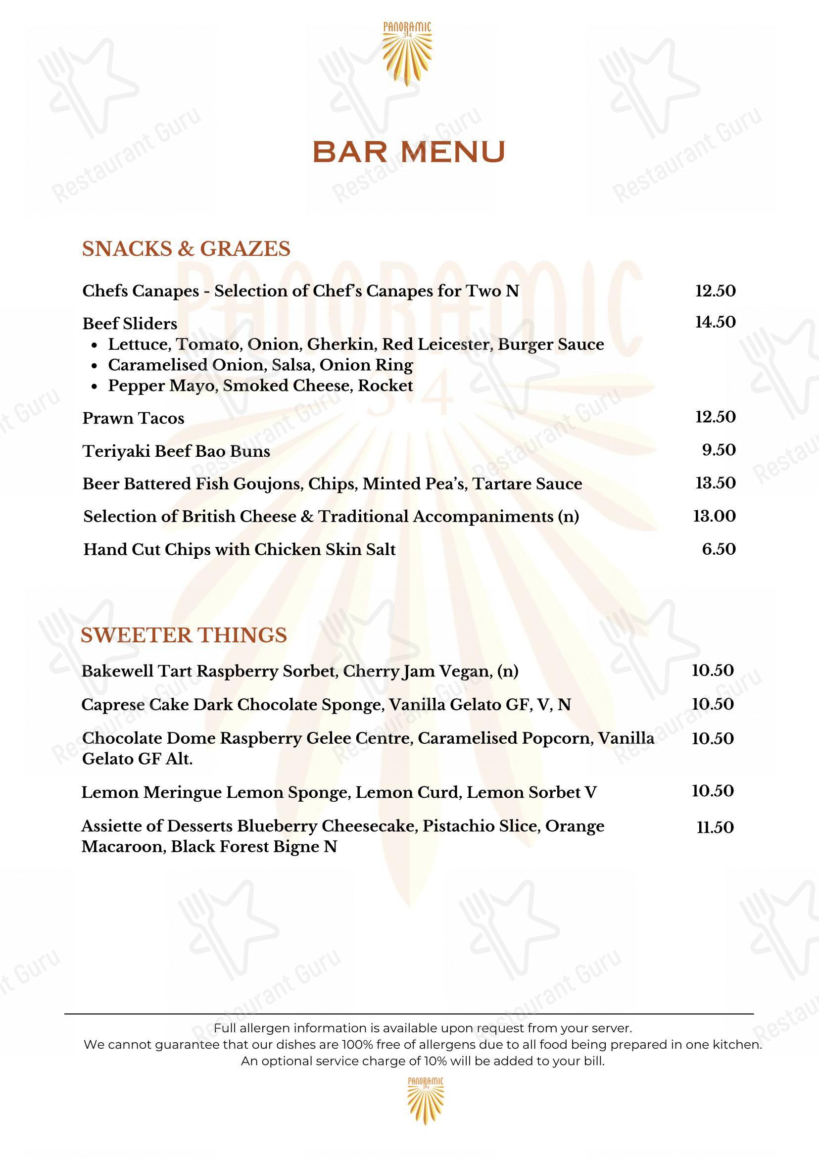 Menu at Panoramic 34 restaurant, Liverpool