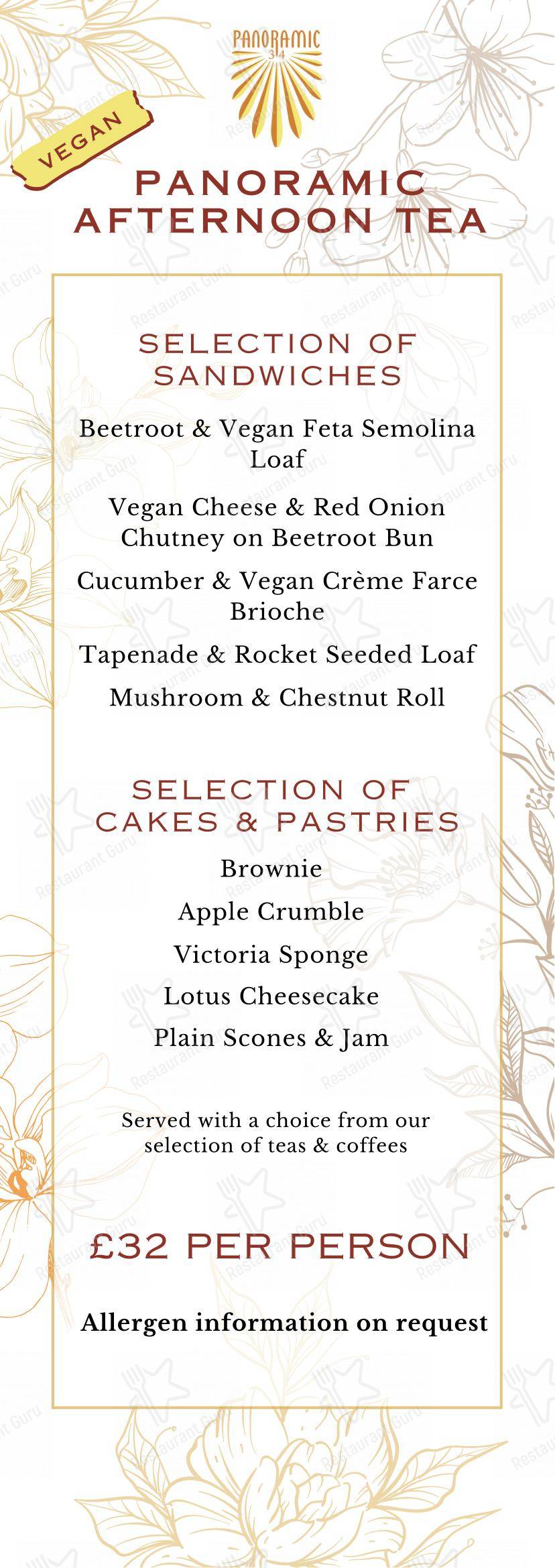 Menu at Panoramic 34 restaurant, Liverpool