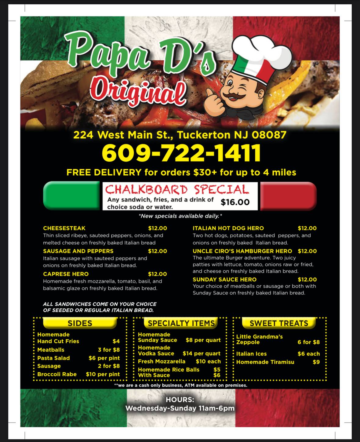 Menu at Papa D's Original restaurant, Tuckerton