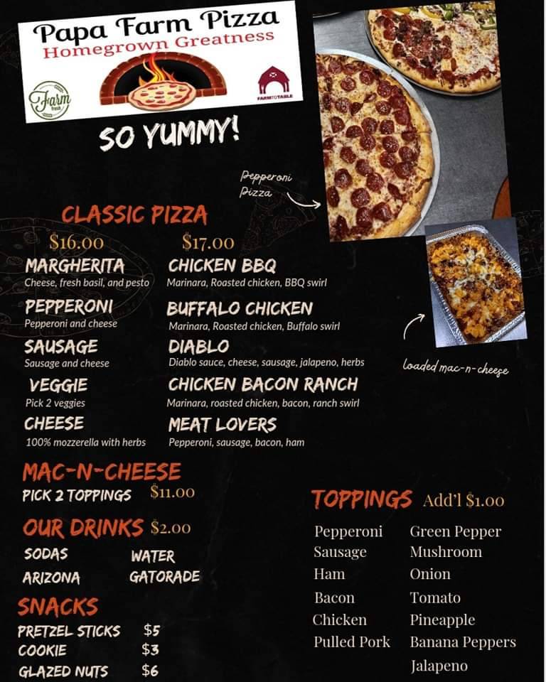 Carta del pub y bar Papa Farm Pizza, Knox