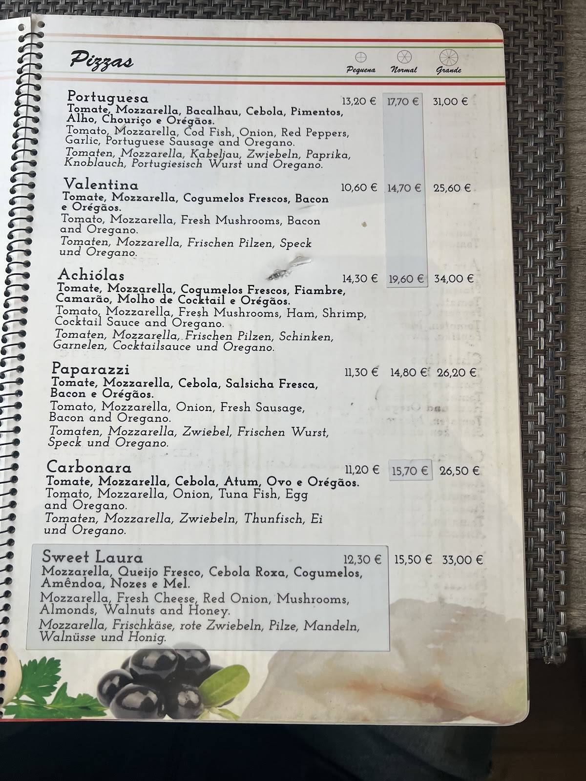 Menu em Papa Manuel Lido pizzaria, Funchal