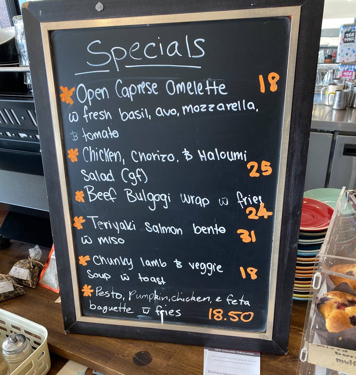 Menu at Paper Tiger cafe, Armidale