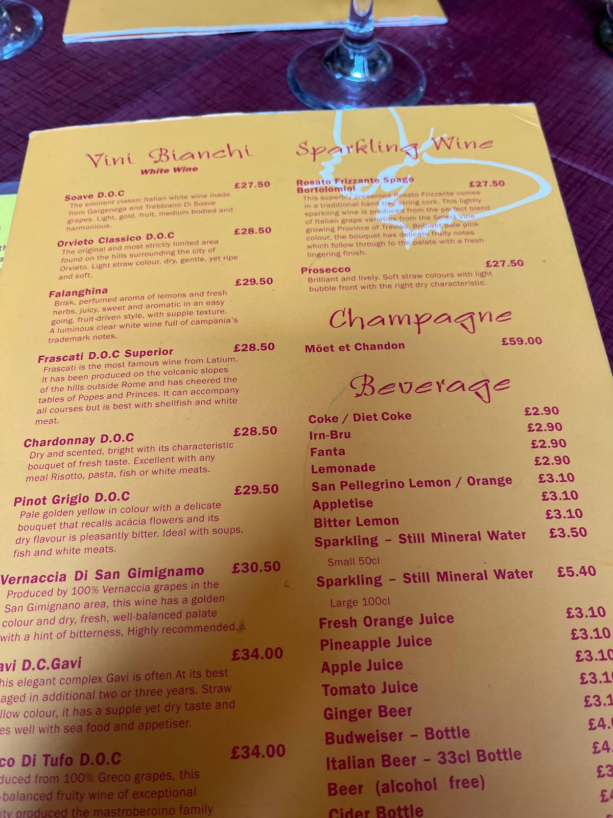 Menu at Papilio restaurant, Edinburgh