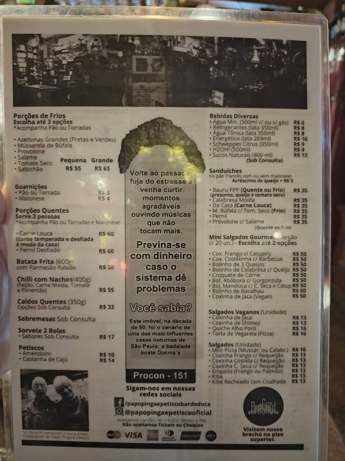Menu em Papo, Pinga e Petisco Bar & Brechó, São Paulo, Praça Franklin ...