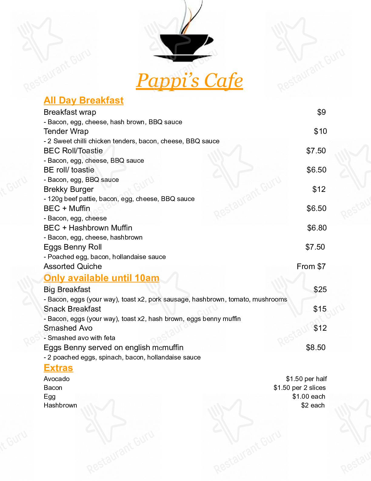 Menu at Pappi's Cafe & Takeaway, Deception Bay, 37 Boundary Rd