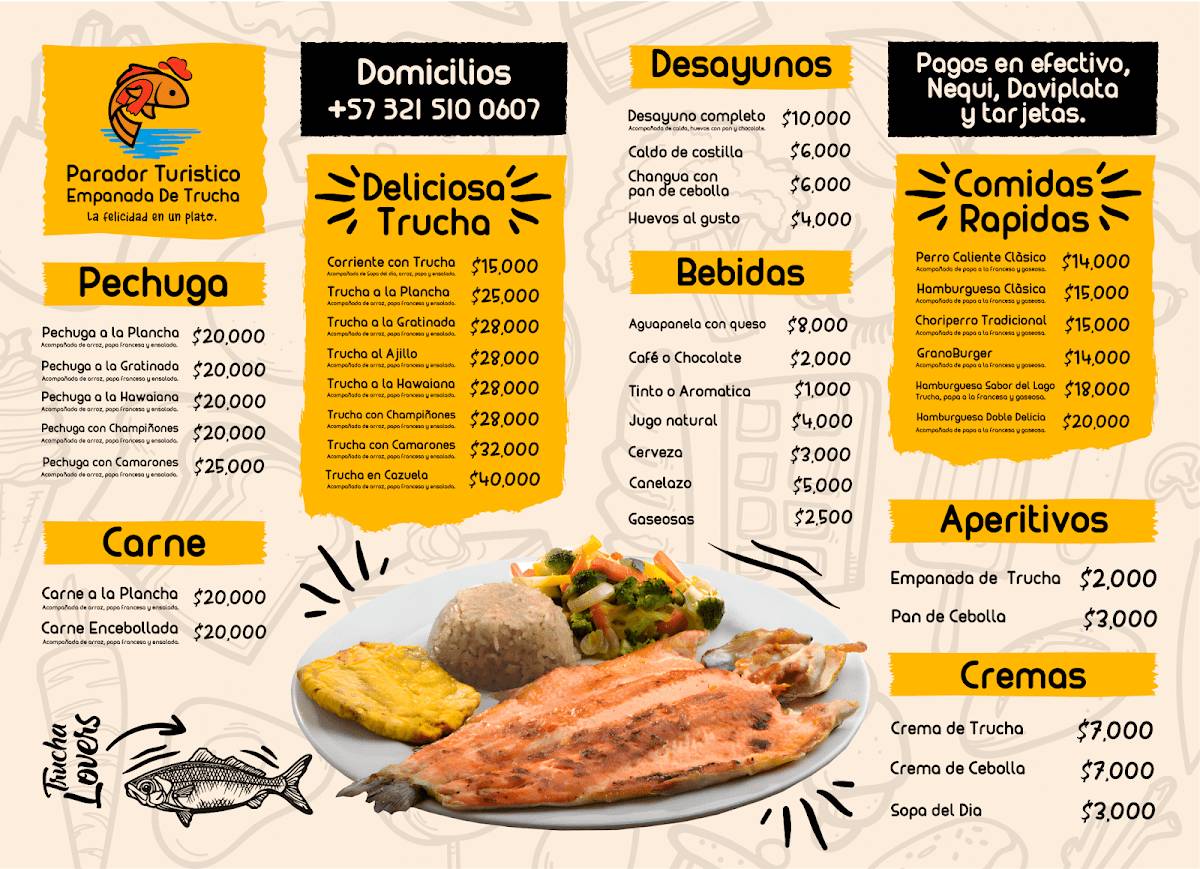 Menu at Parador Turistico Empanada De Trucha restaurant, Colombia