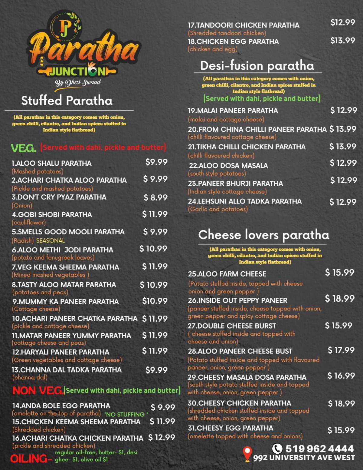 Menu at Paratha Junction restaurant, Windsor