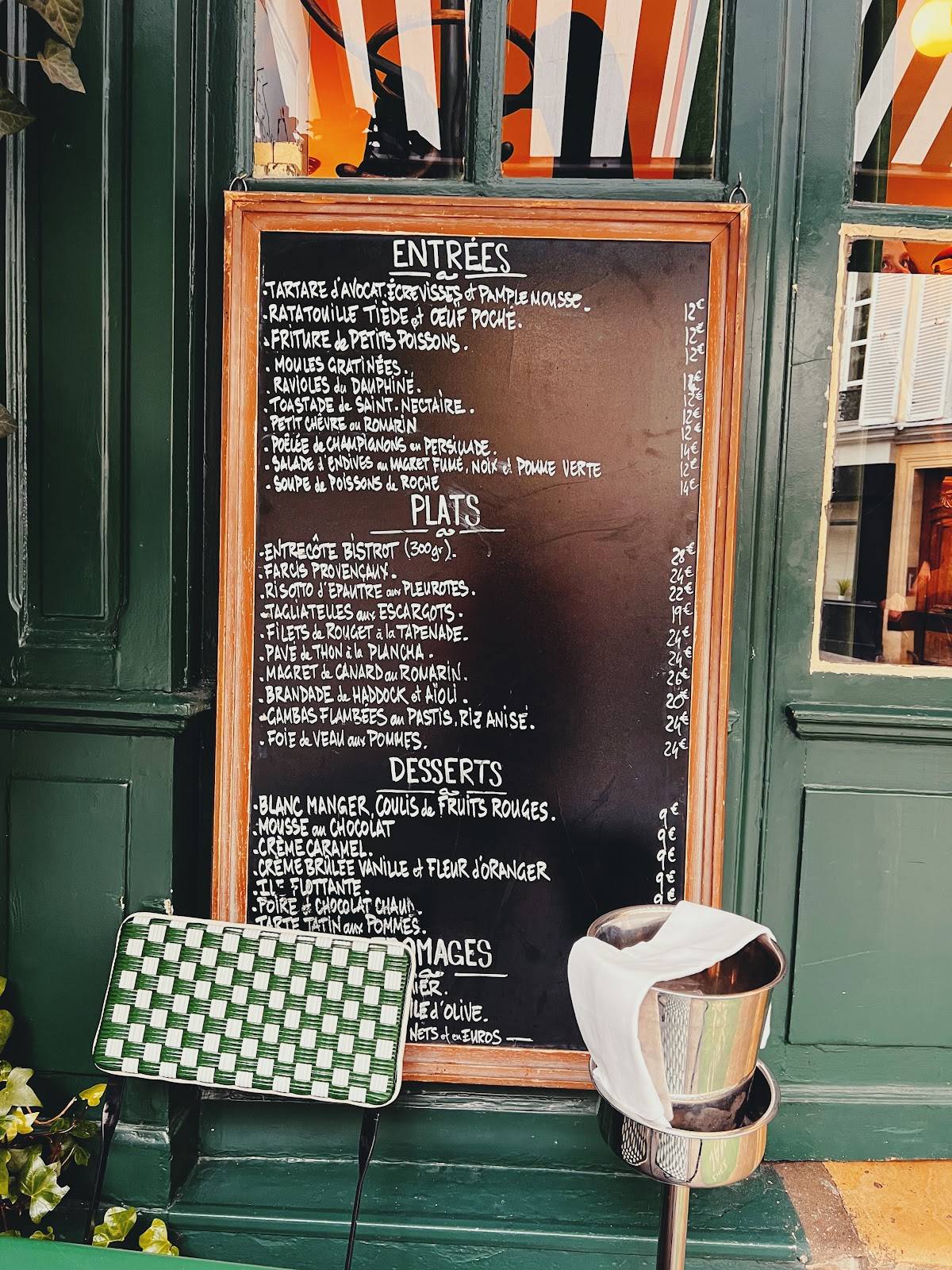 Menu at Chez Janou restaurant, Paris, 2 Rue Roger Verlomme