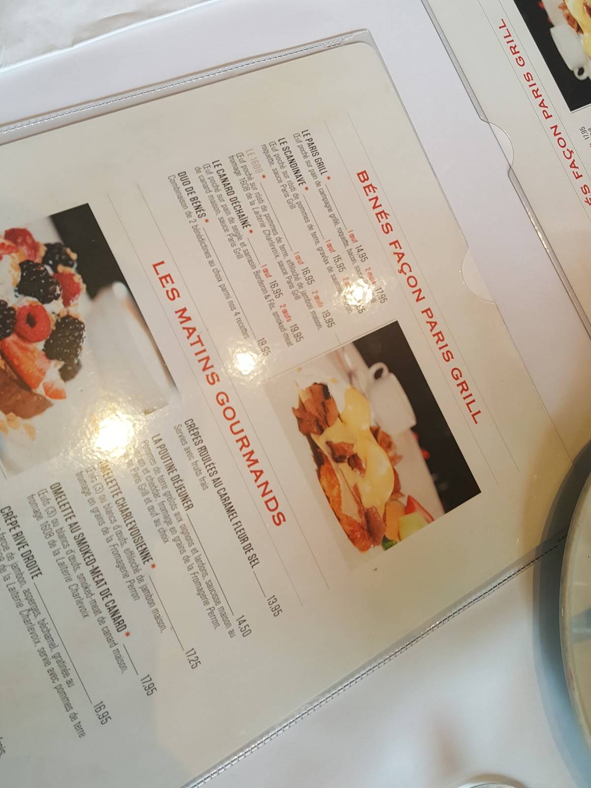 Menu au Paris Grill restaurant à viande, Québec, Bd Laurier