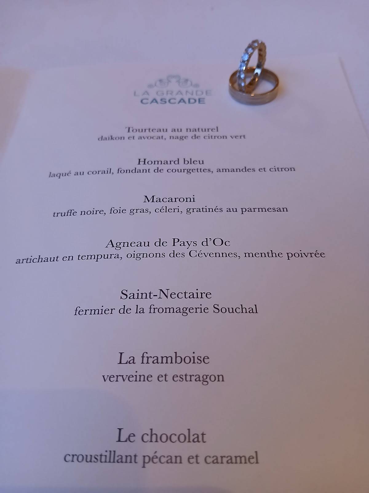 Menu at La Grande Cascade restaurant, Paris, Rte de la Vge aux Berceaux