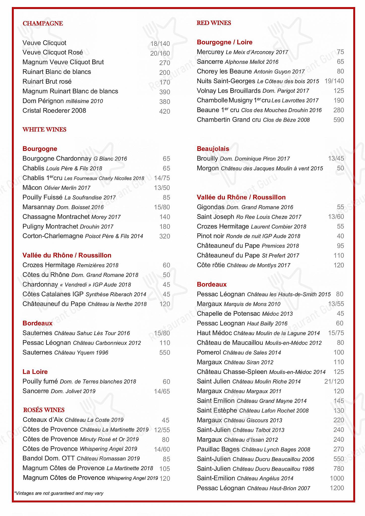 Menu at Le Café Marly, Paris, 93 Rue de Rivoli