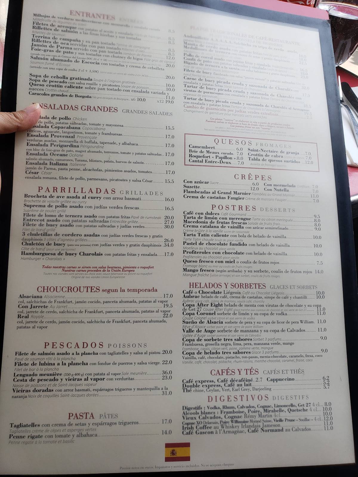 Menu au Le Suffren - Paris restaurant, Paris