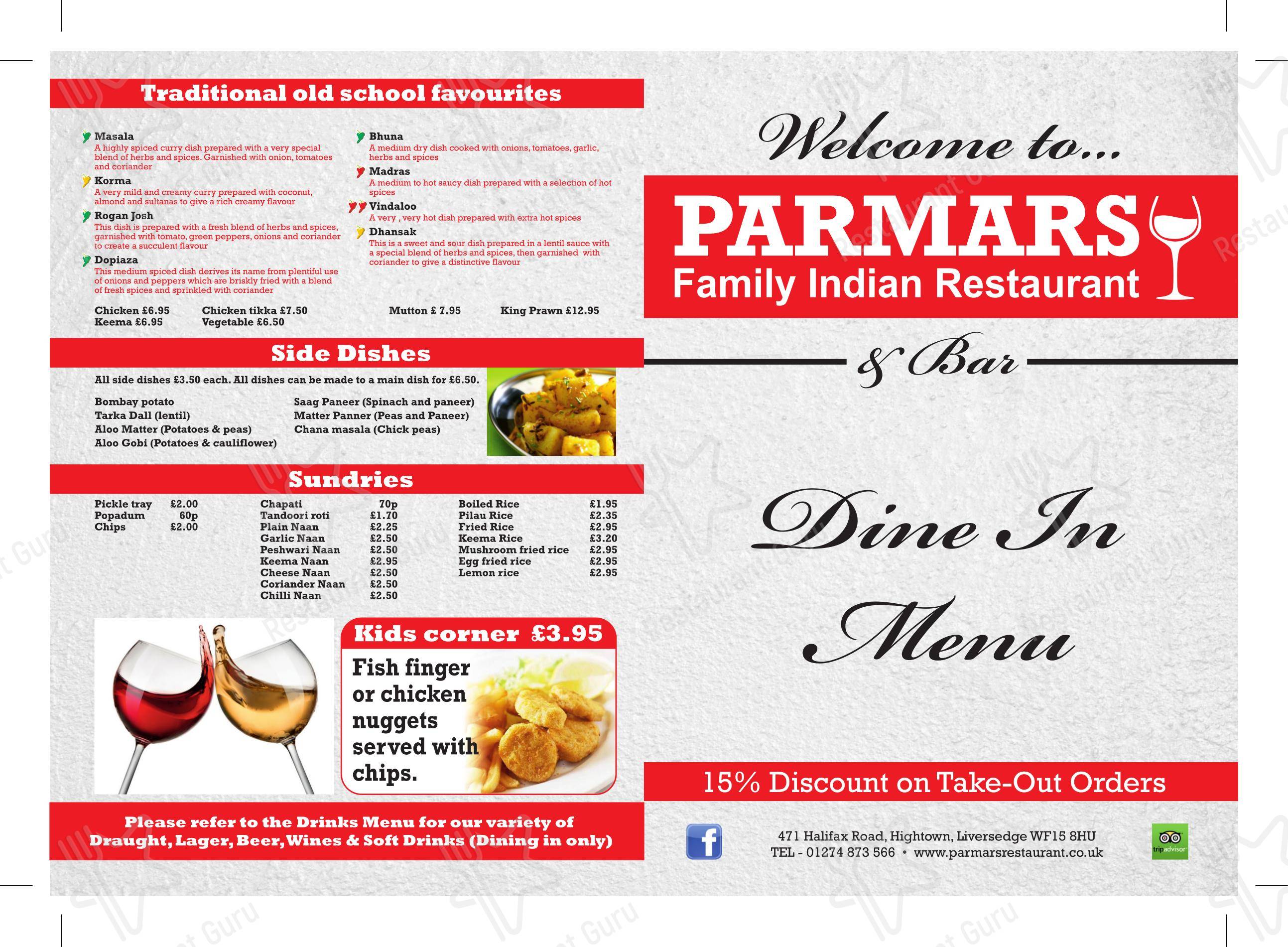 Menu at Parmars Indian Restaurant & Bar, Liversedge