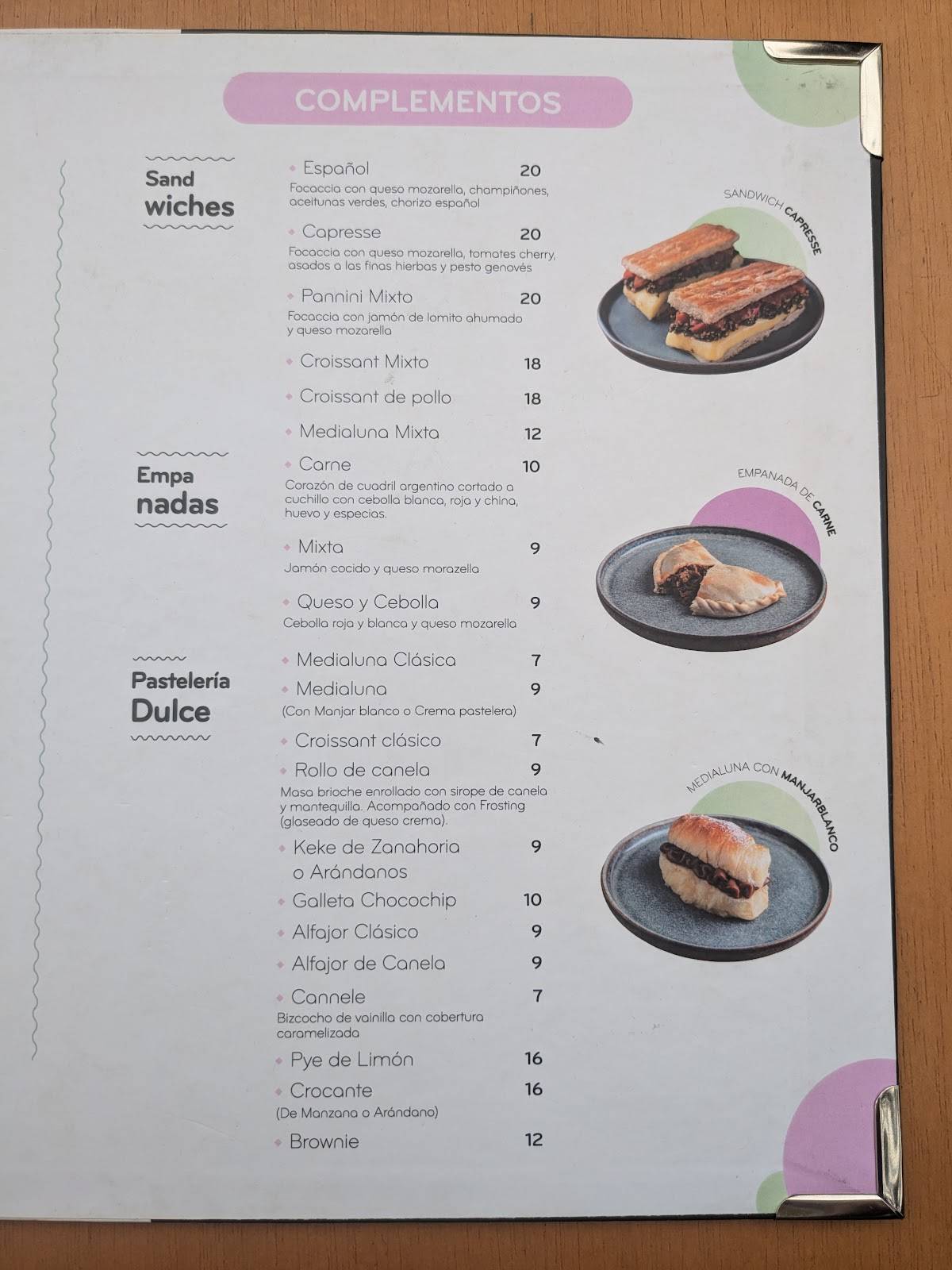 Menu at Café Parque Sol, Miraflores