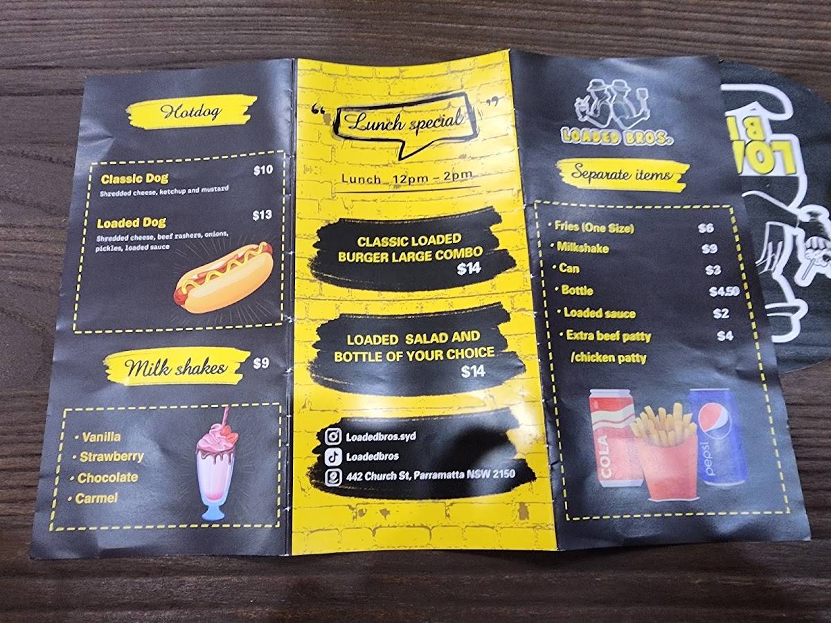 Menu at Loaded Bros. restaurant, Parramatta