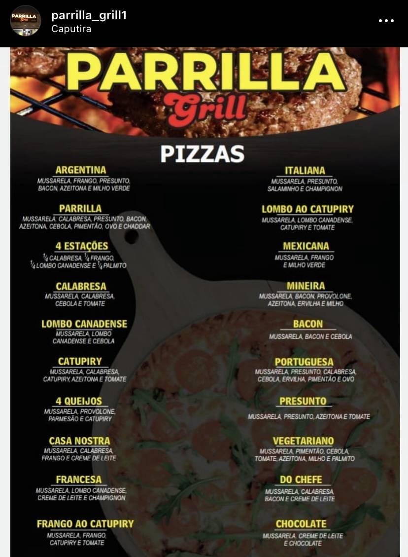 Menu at Parrilla Grill Caputira restaurant, Brazil