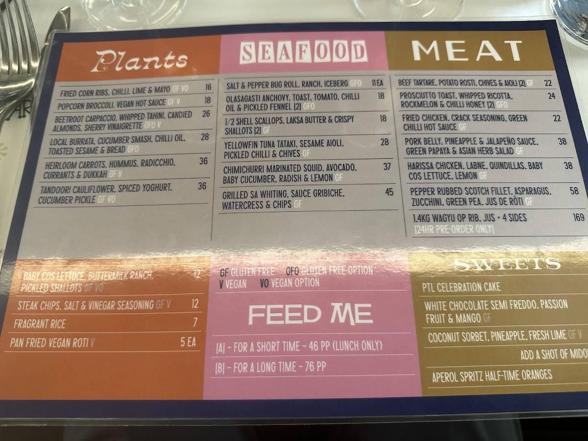 Menu at Part Time Lover restaurant, Adelaide