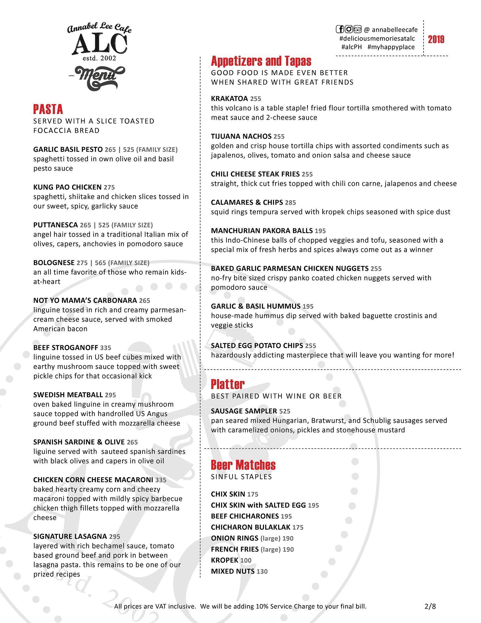 Menu at ALC Bistro restaurant, Pasig