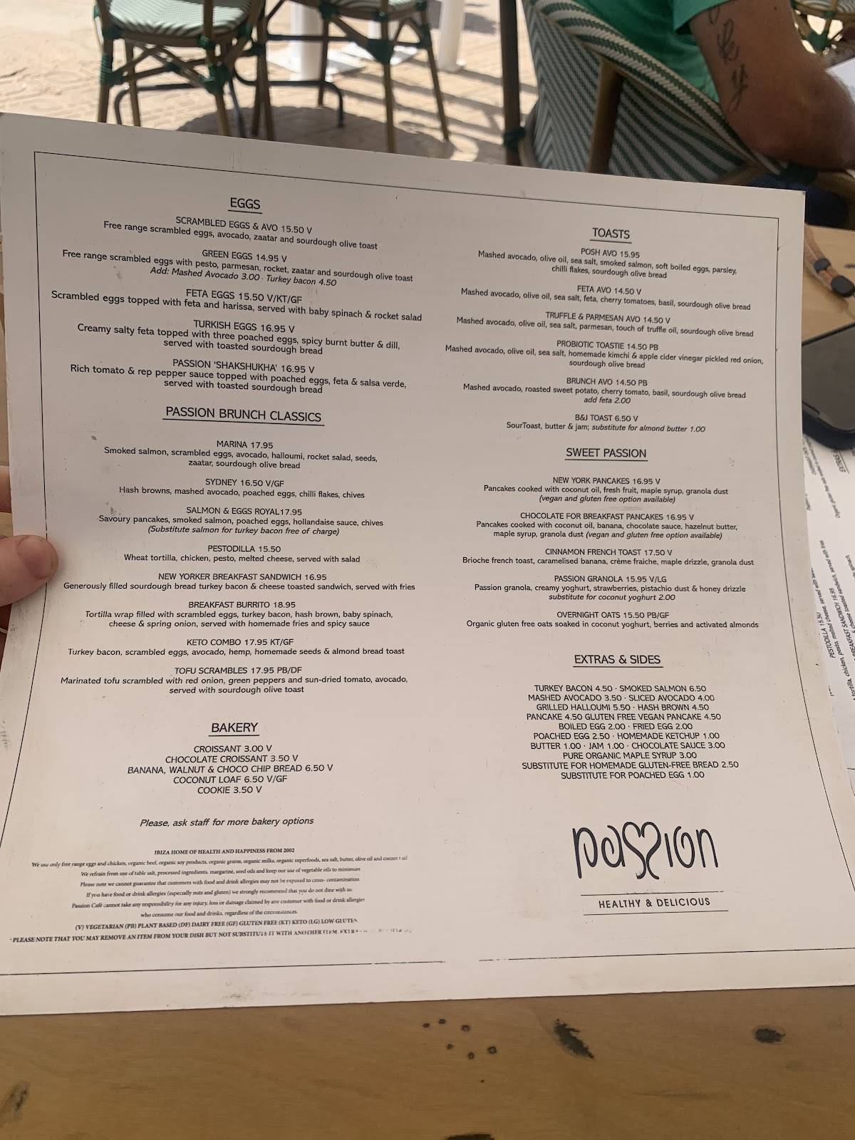 Carta de Passion Cafe, Santa Eulalia Del Rio