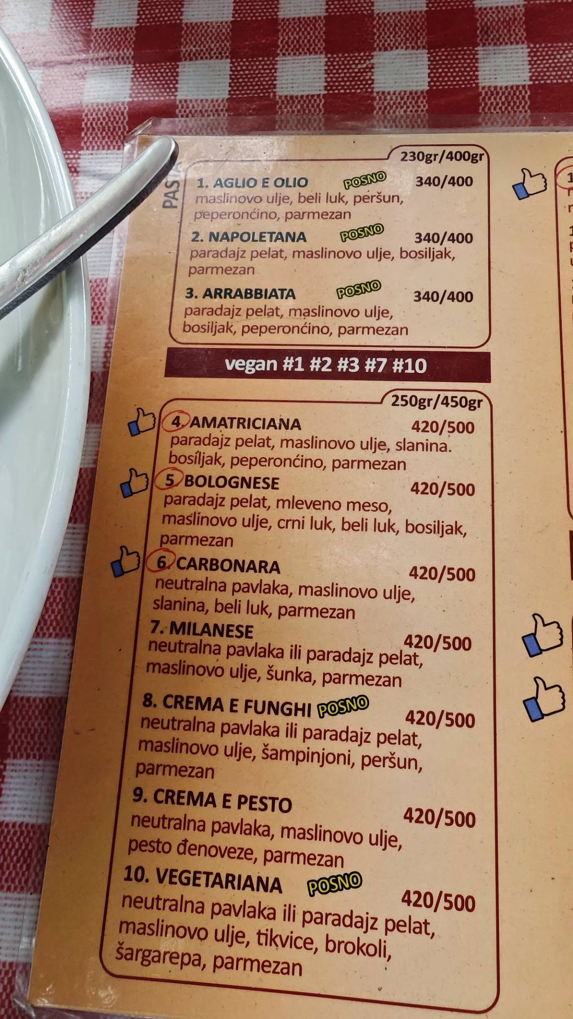 Menu at Pasta Bar Bulevar, Belgrade, Bulevar kralja Aleksandra 144