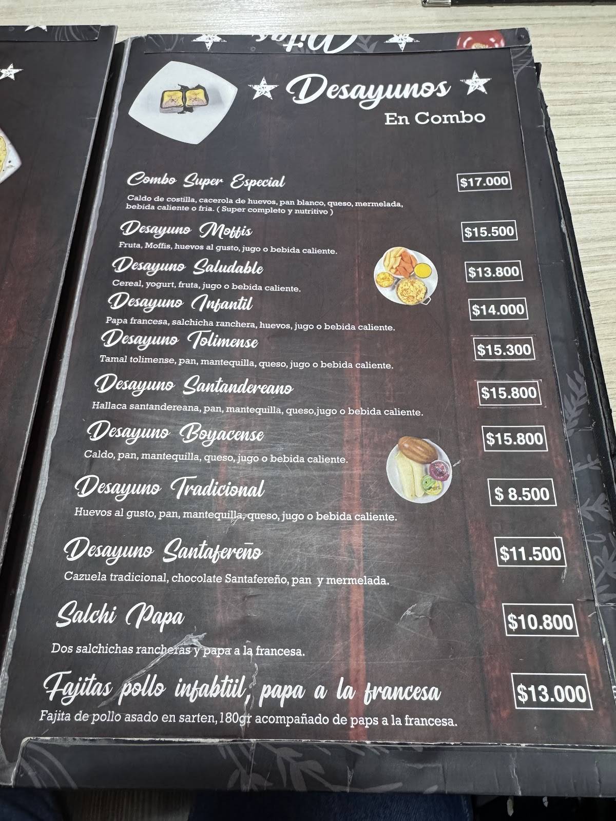 Carta del café Pastelería Moffis, Bogotá