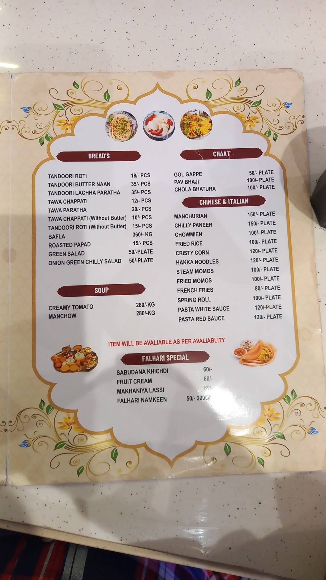 Menu at Pathak's Foods, Kota