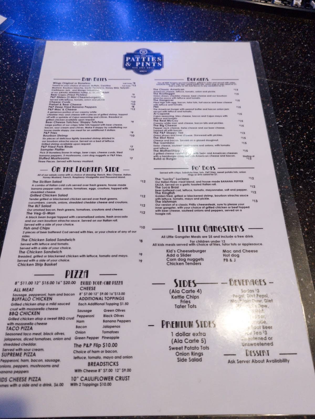 Menu at Patties & Pints pub & bar, Ironton