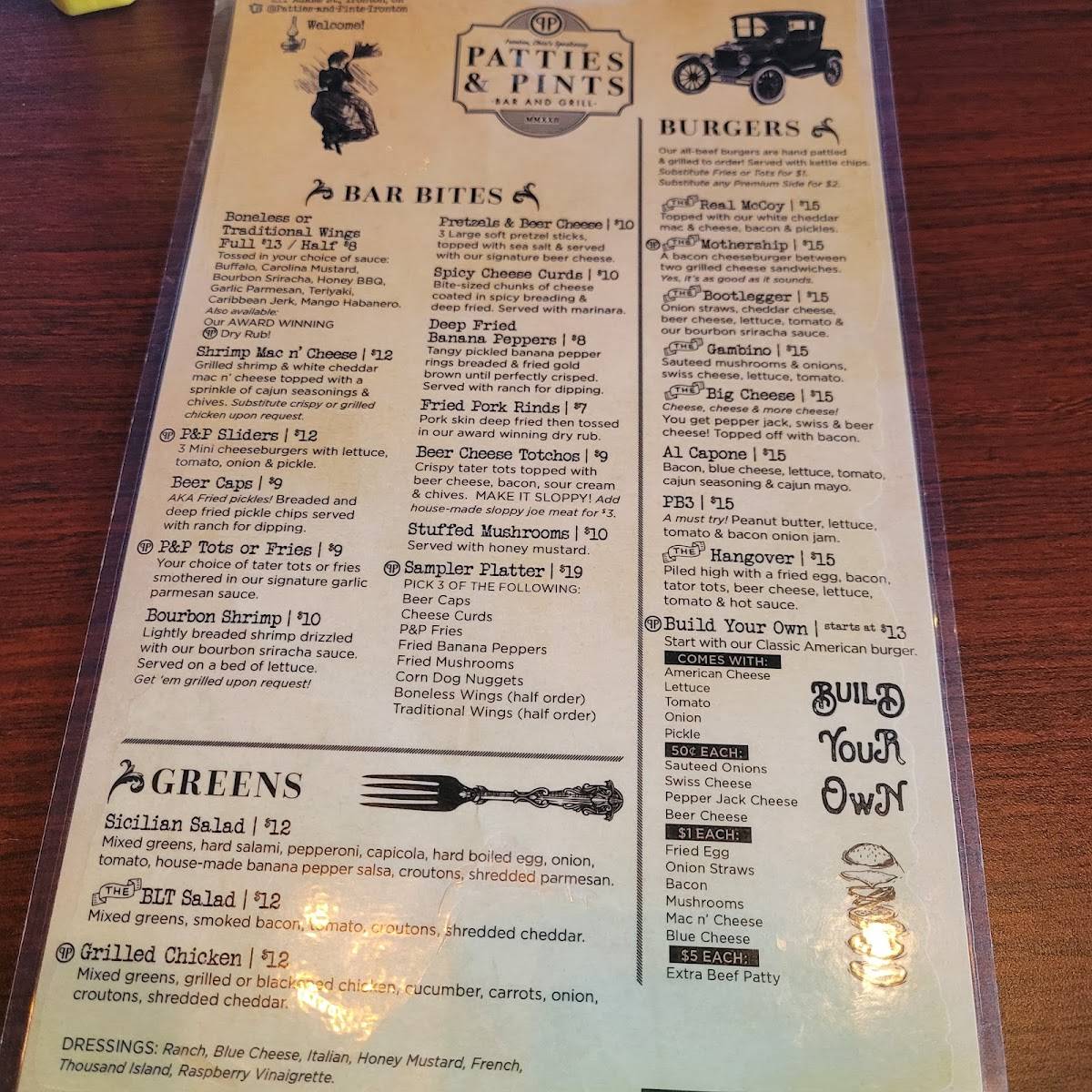 Menu at Patties & Pints pub & bar, Ironton