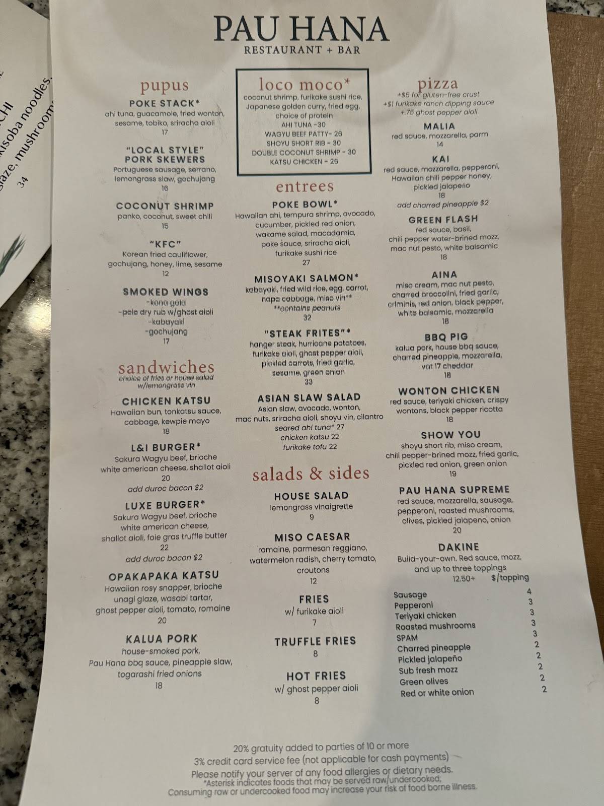 Carta del pub y bar Pau Hana, Savage, State Hwy 13