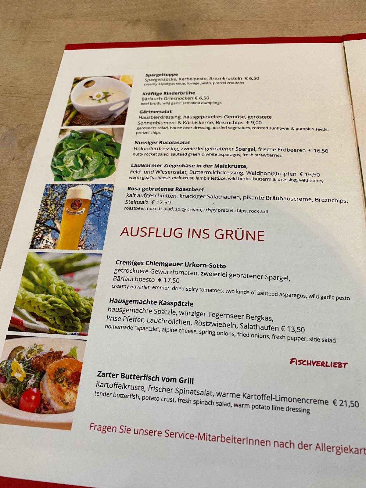 Menu au Paulaner Bräuhaus pub et bar, Munich